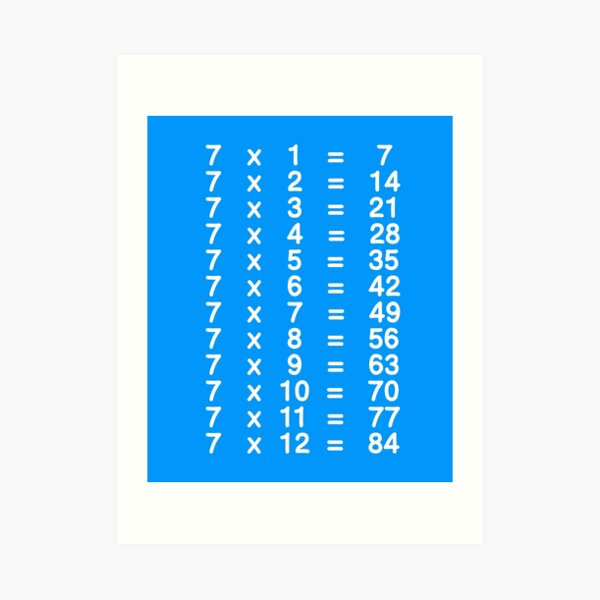 Lámina artística «7 X Table Seven Times Table Aprender tablas de ...