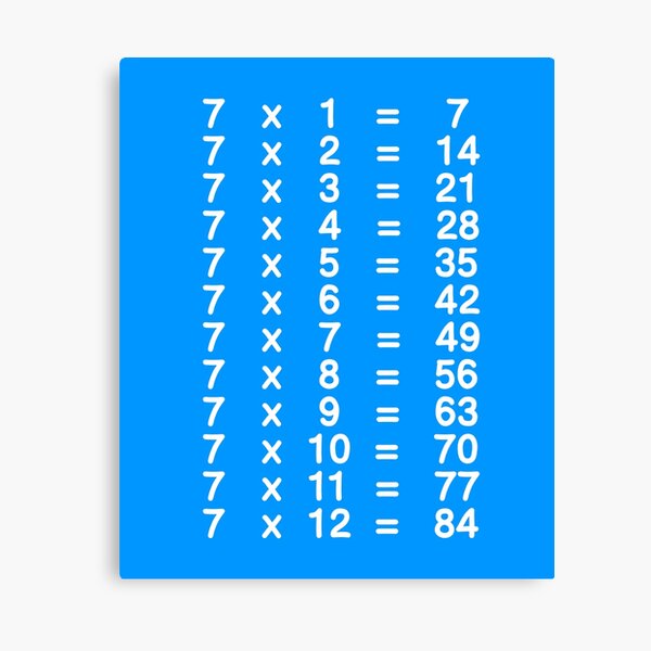 Lienzo «7 X Table Seven Times Table Aprender tablas de multiplicar para ...