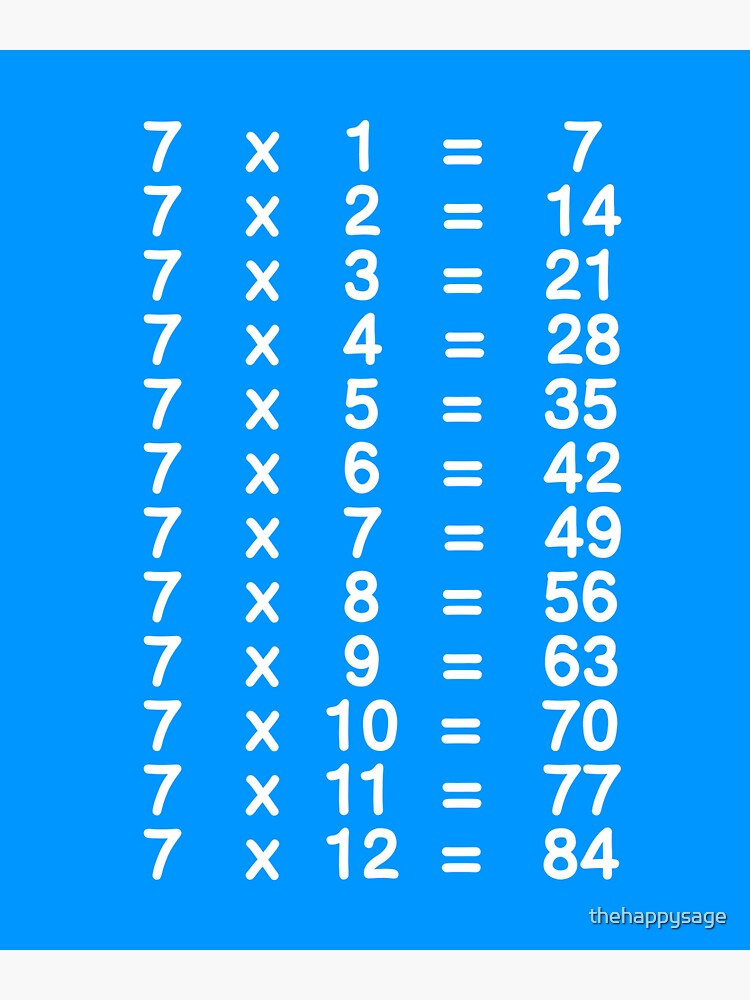 "7 X Table Seven Times Table Learn Multiplication Tables for Kids ...