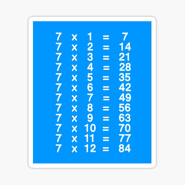 Pegatina «7 X Table Seven Times Table Aprender tablas de multiplicar ...