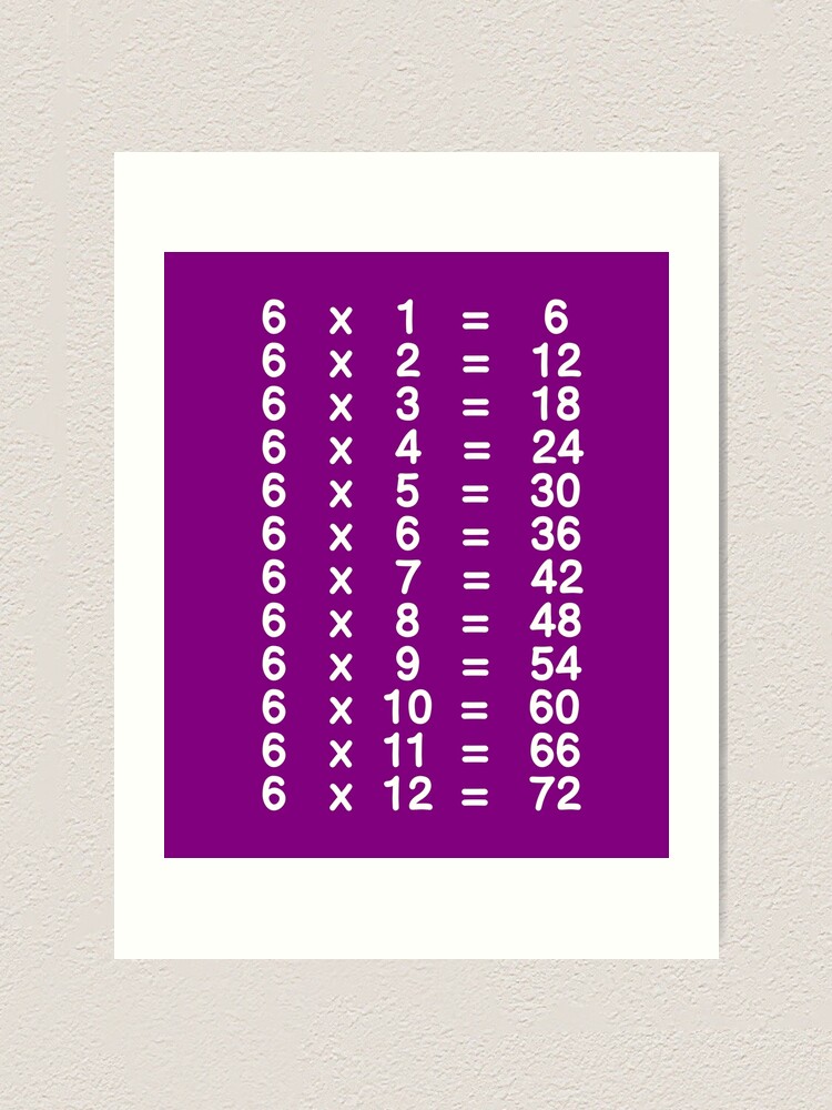 "6 X Table Six Times Table Learn Multiplication Tables for Kids - White ...