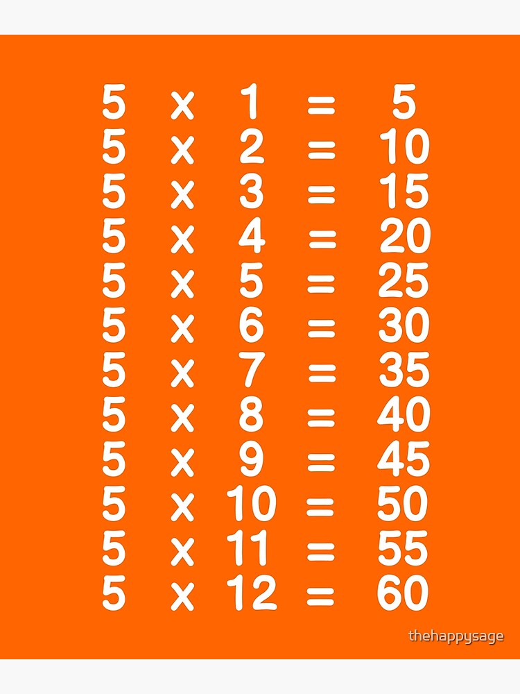 Poster « 5 X Table Five Times Table Apprendre les tables de ...