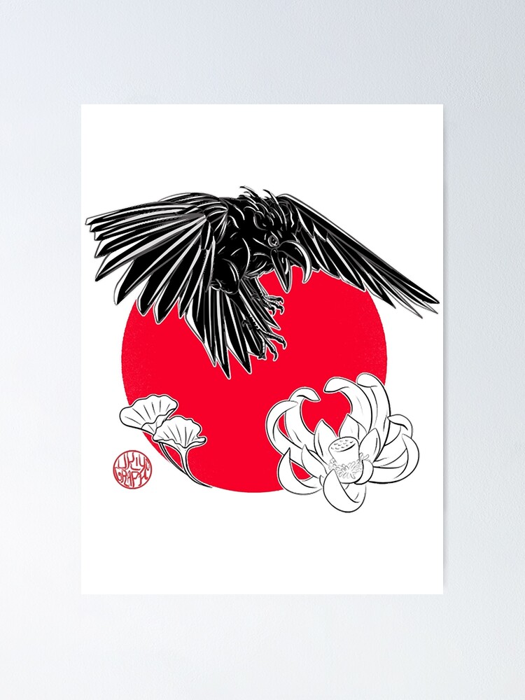 "Japanese crow and lotus flower " Poster for Sale by moprak787 | Redbubble