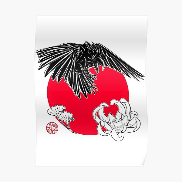 "Japanese crow and lotus flower " Poster for Sale by moprak787 | Redbubble
