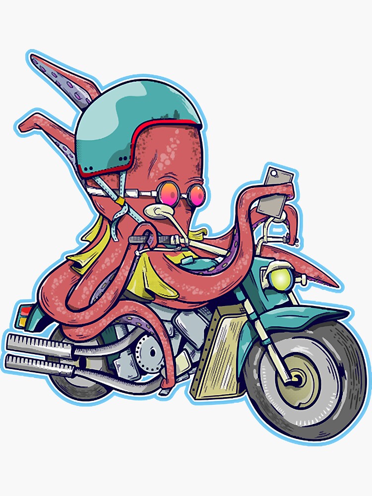 "Octopus riding a motorcycle " Sticker by farelkakr | Redbubble