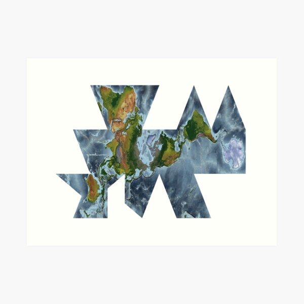"Fuller projection - World Map showing land and oceans" Art Print for ...