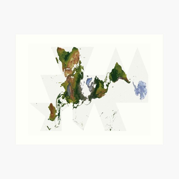 "Fuller projection - World Map showing land relief" Art Print by ...