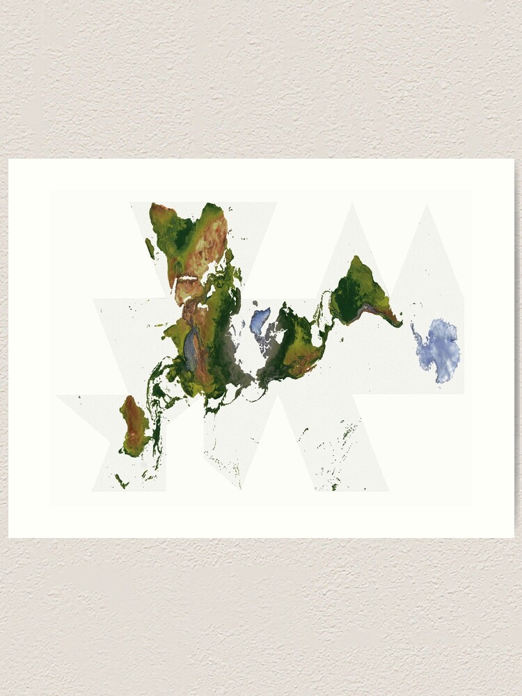 "Fuller projection - World Map showing land relief" Art Print by ...