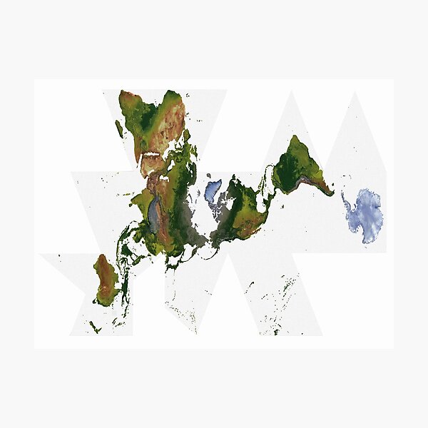 "Fuller projection - World Map showing land relief" Photographic Print ...