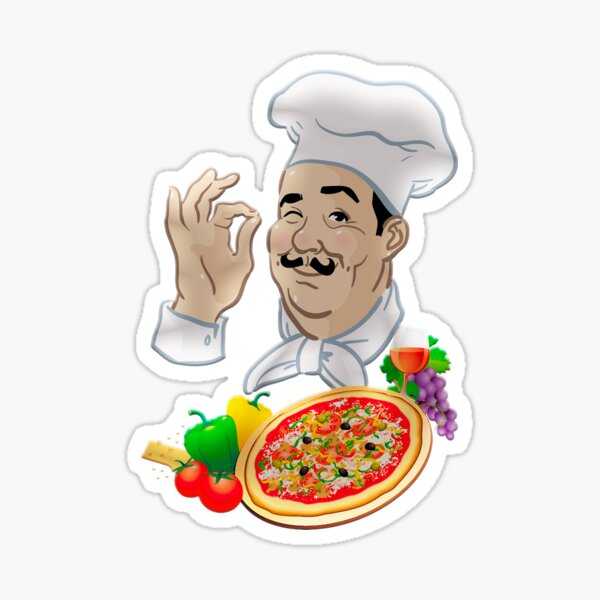 "Chef and Big Italian Pizza" Sticker by Rizoto | Redbubble