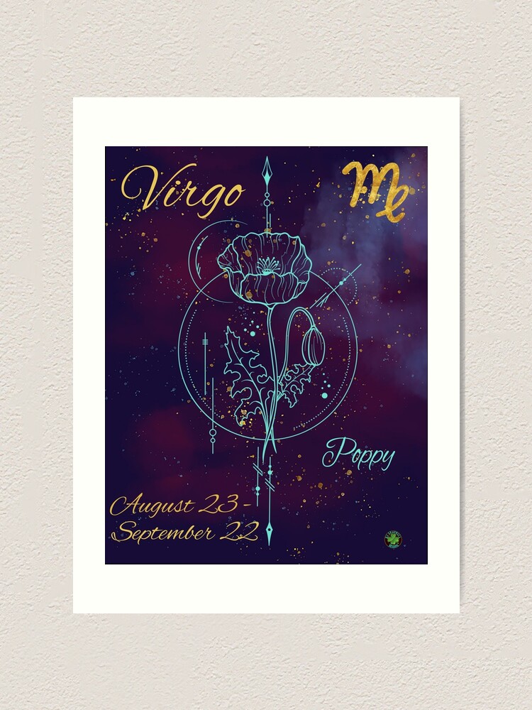 "Virgo Zodiac Sign August Birth Month Flower Poppy Night Sky" Art Print ...
