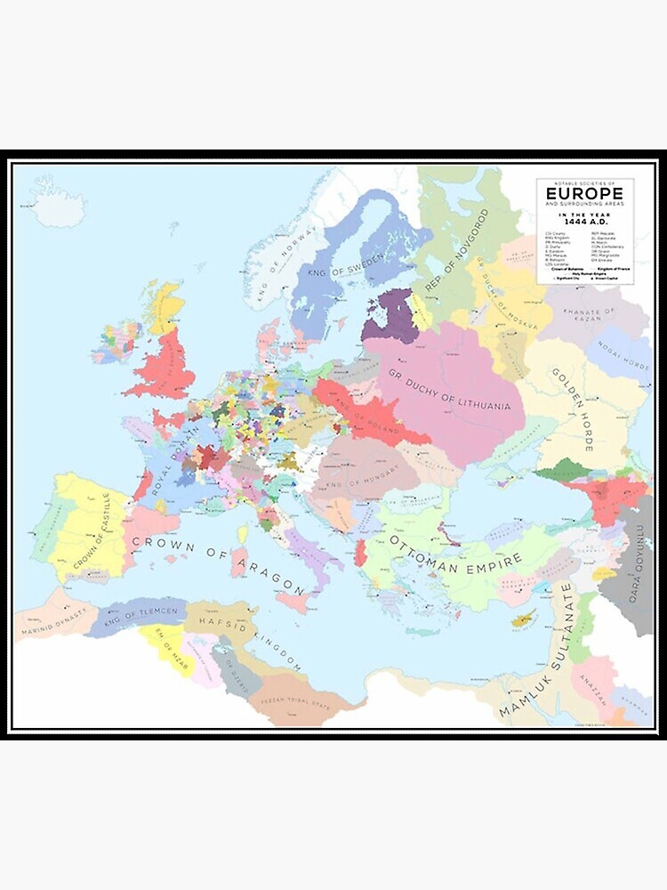 "Map of Europe in 1444" Photographic Print for Sale by juanitaharriss ...