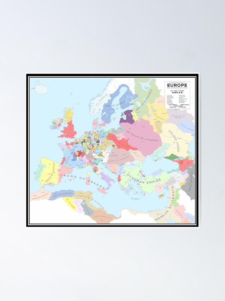 "Map of Europe in 1444" Poster for Sale by juanitaharriss | Redbubble