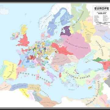 "Map of Europe in 1444" Photographic Print for Sale by juanitaharriss ...