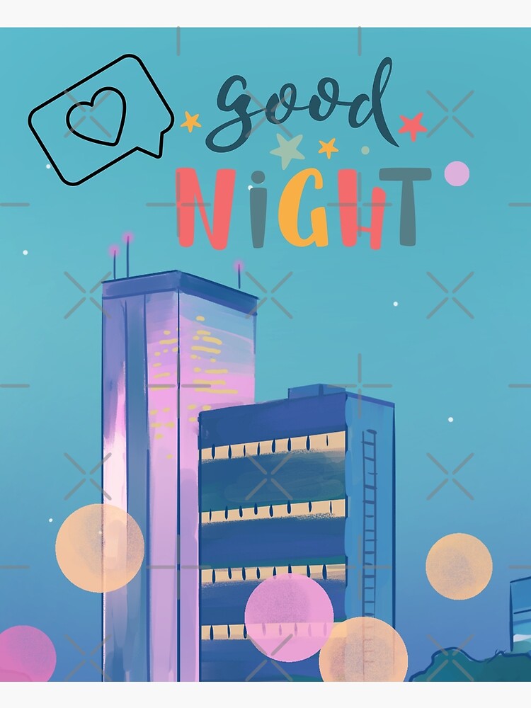 "Good night city lights background blue serene calm" Poster for Sale by ...