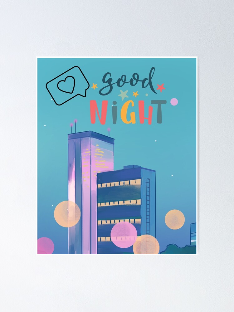 "Good night city lights background blue serene calm" Poster for Sale by ...