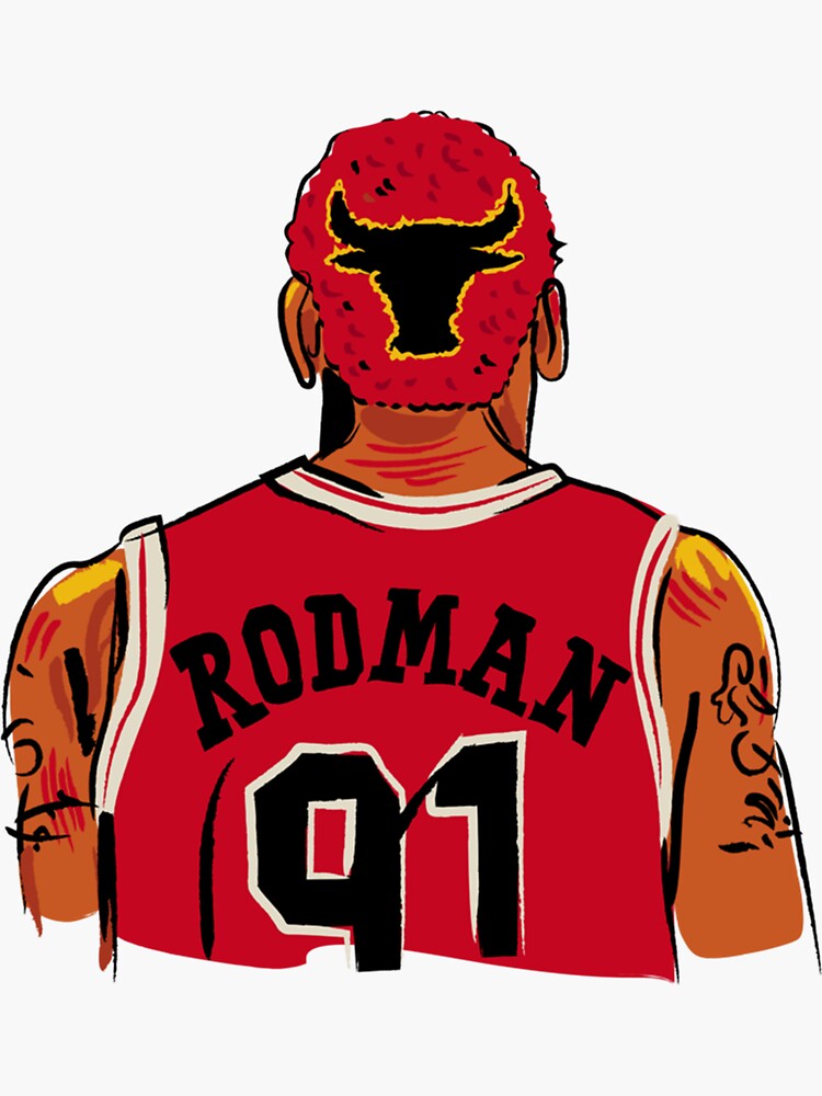 Pegatina «Dennis Rodman Bulls Logo Peinado» de Homiusmess68 | Redbubble