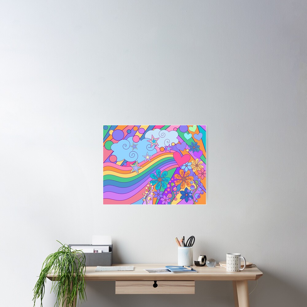 "Happy Flower Power, rainbow hippie love art" Poster for Sale by ...
