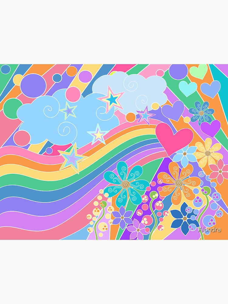 "Happy Flower Power, rainbow hippie love art" Sticker by Alondra ...