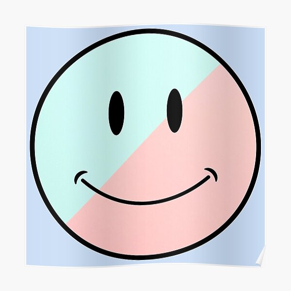"pink and blue split classic Smiley Face Black Outline " Poster for ...