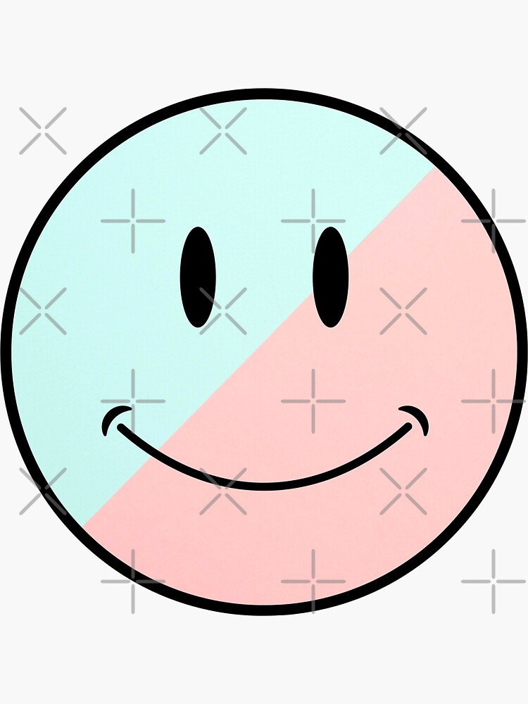 "pink and blue split classic Smiley Face Black Outline " Sticker by ...