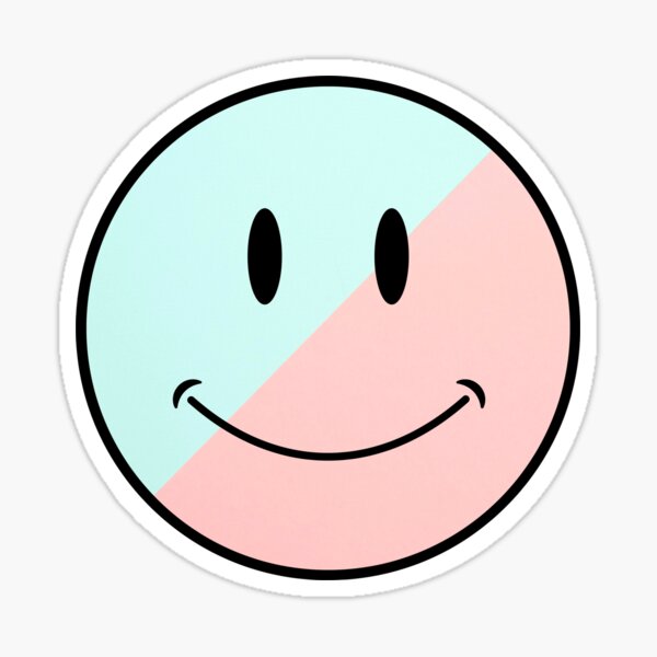 "pink and blue split classic Smiley Face Black Outline " Sticker by ...
