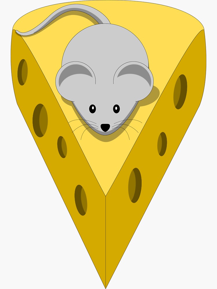 "Cute Funny Little Gray Cartoon Mouse On The Top Of The Yellow Cheese ...