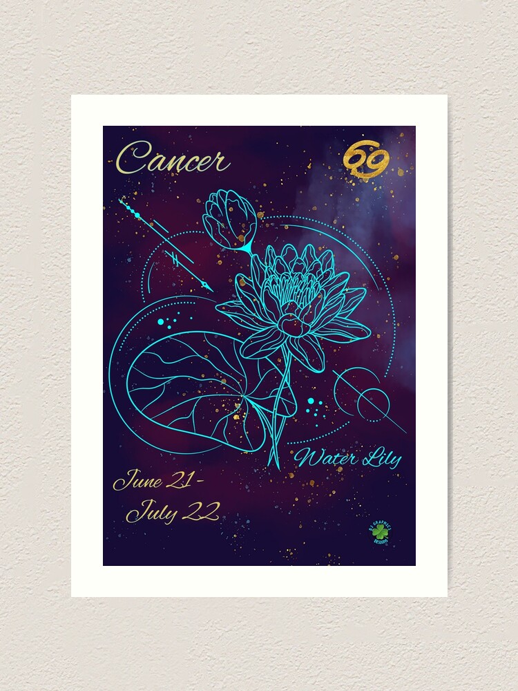 "Cancer Zodiac Sign July Birth Month Flower Water Lily Night Sky" Art ...