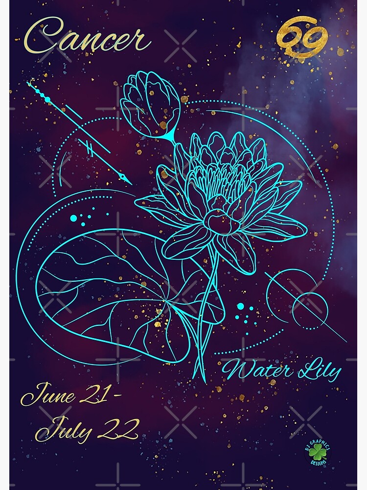 "Cancer Zodiac Sign July Birth Month Flower Water Lily Night Sky ...