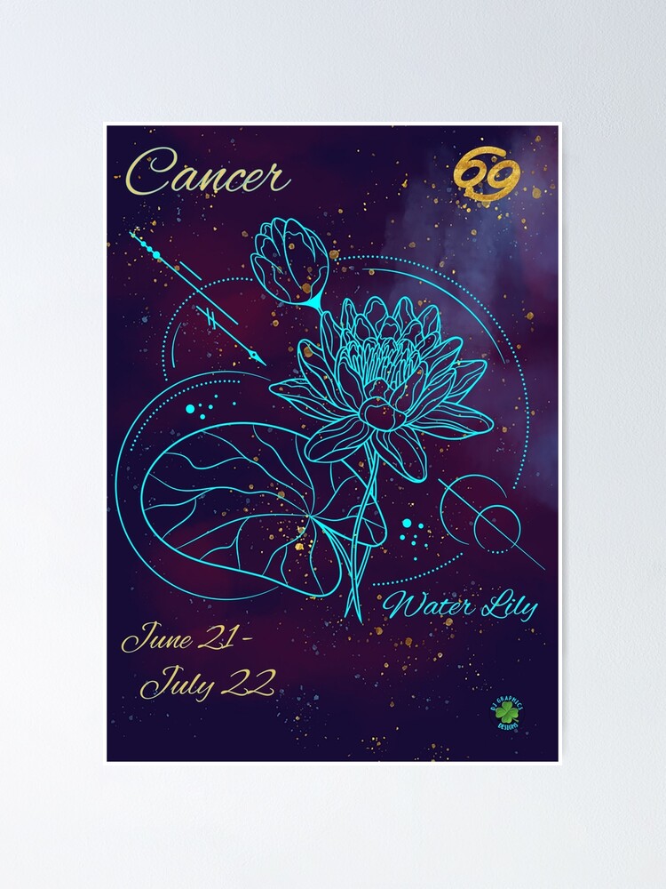"Cancer Zodiac Sign July Birth Month Flower Water Lily Night Sky ...