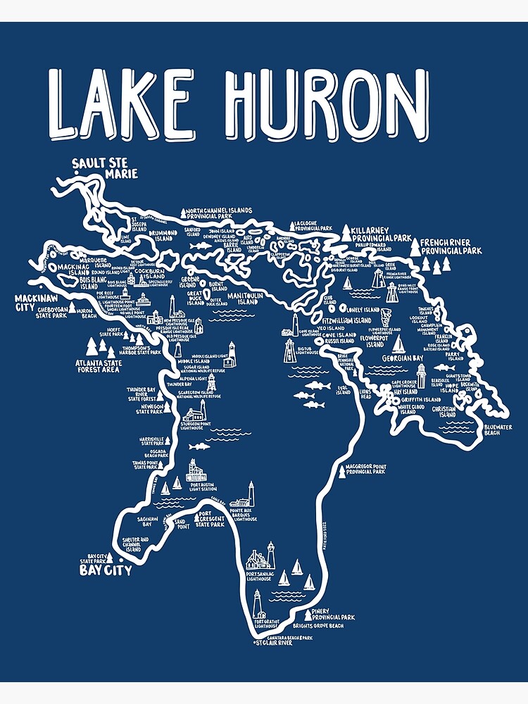 "Lake Huron Map " Poster for Sale by fiberandgloss | Redbubble