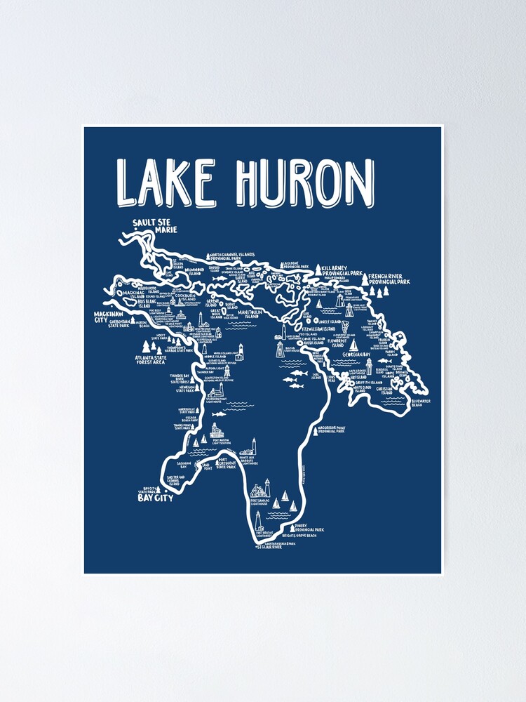 Lake Huron Map Poster For Sale By Fiberandgloss Redbubble