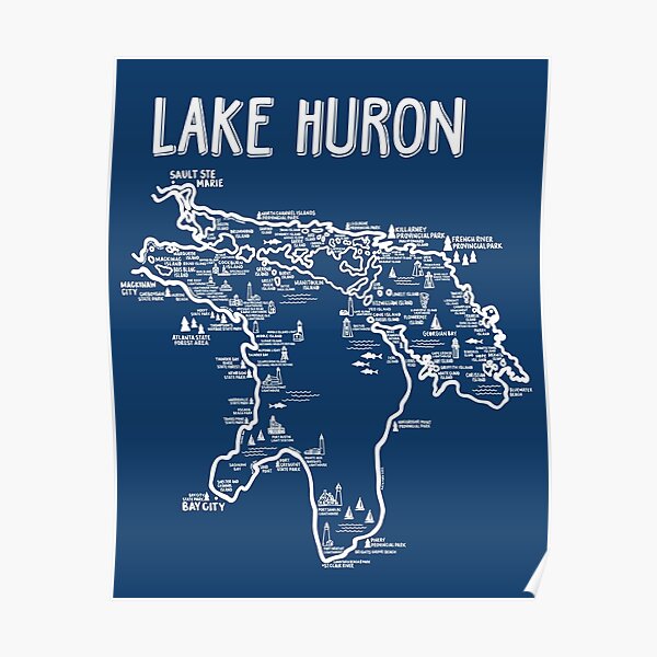"Lake Huron Map " Poster for Sale by fiberandgloss | Redbubble