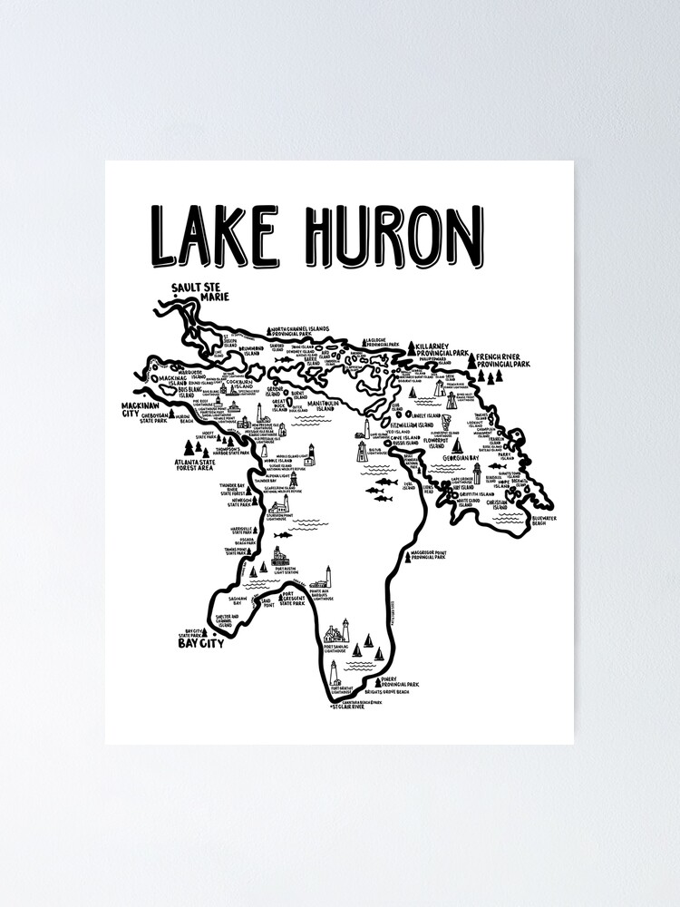 "Lake Huron Map " Poster by fiberandgloss | Redbubble