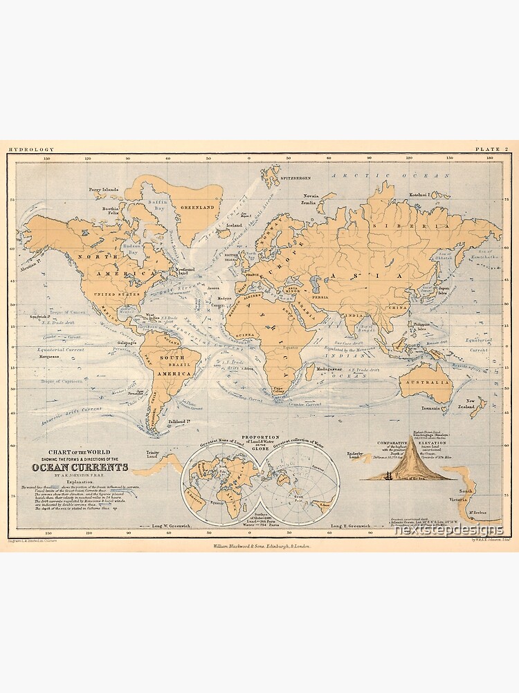 "World Map Showing Ocean Currents, 1852 by Johnston" Poster by ...