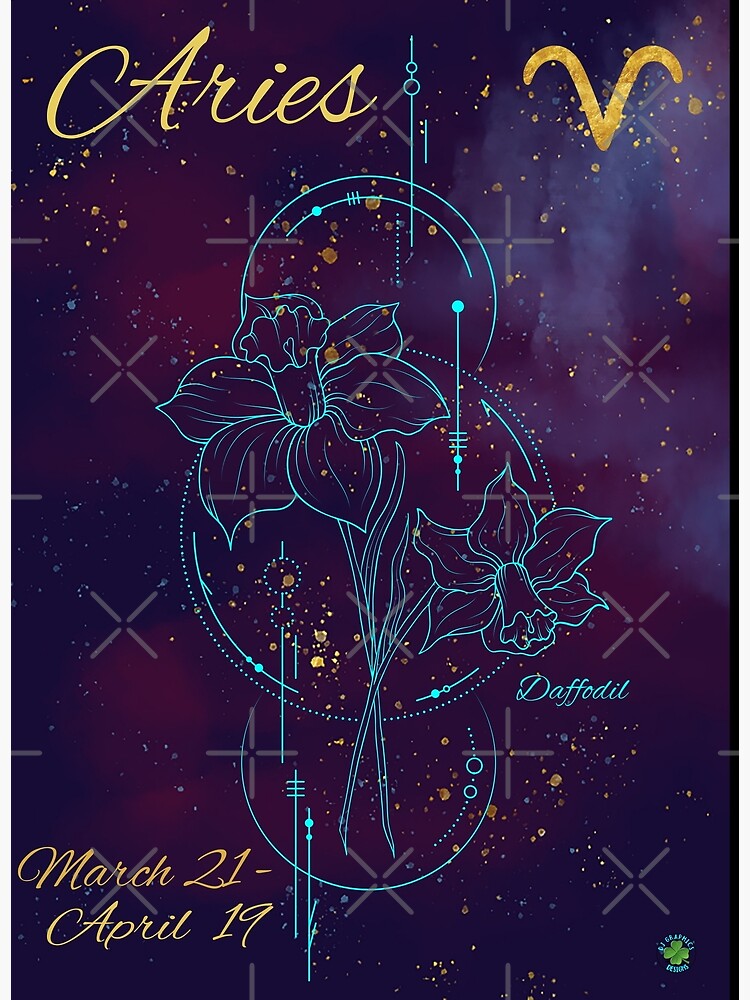 "Aries Zodiac Sign March Birth Month Flower Daffodil Night Sky Poster ...