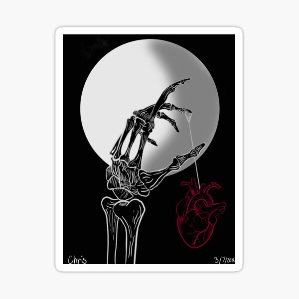 "skelly hand with heart and moon" Sticker by theonlychris914 | Redbubble