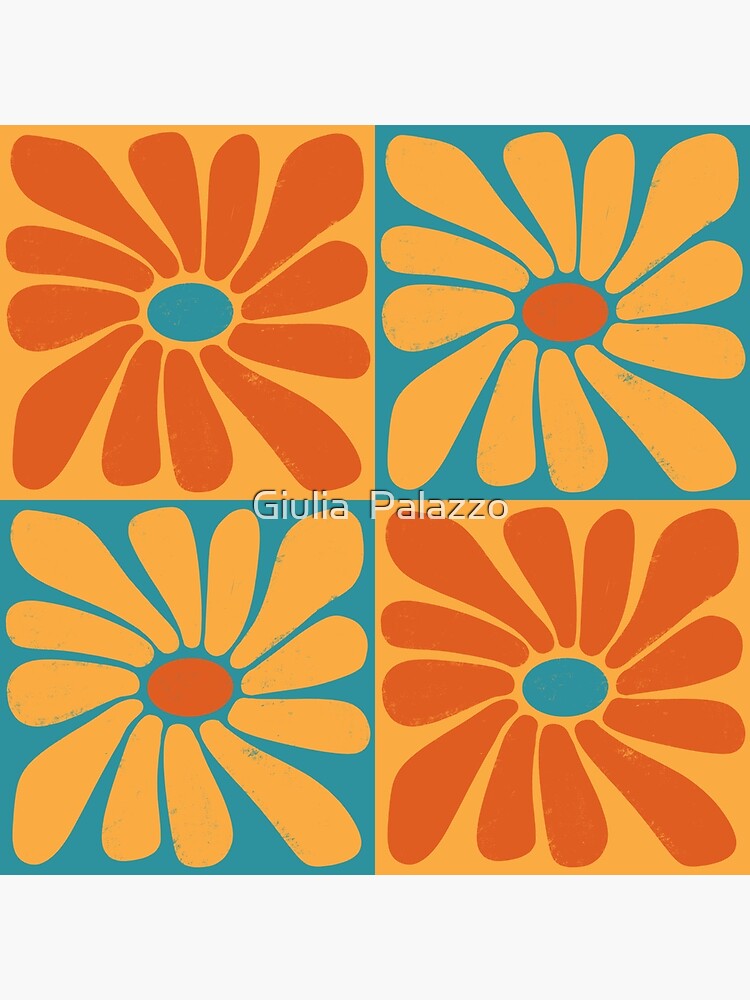 "Retro 80s Orange Blue and Yellow Floral Print" Poster for Sale by ...