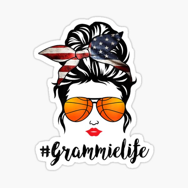 "Basketball Grammie Life Messy Bun American Flag Bandana" Sticker for ...