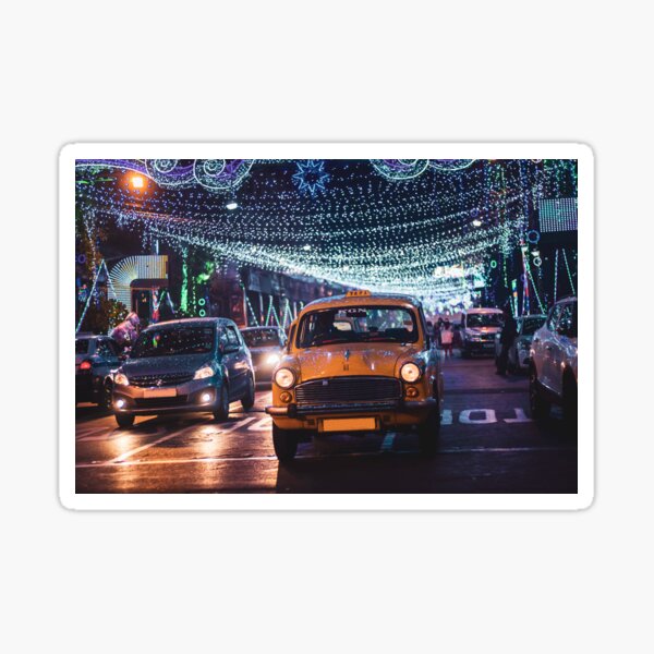 "Taxi on a lit up city street at night" Sticker by autoisthemotive ...