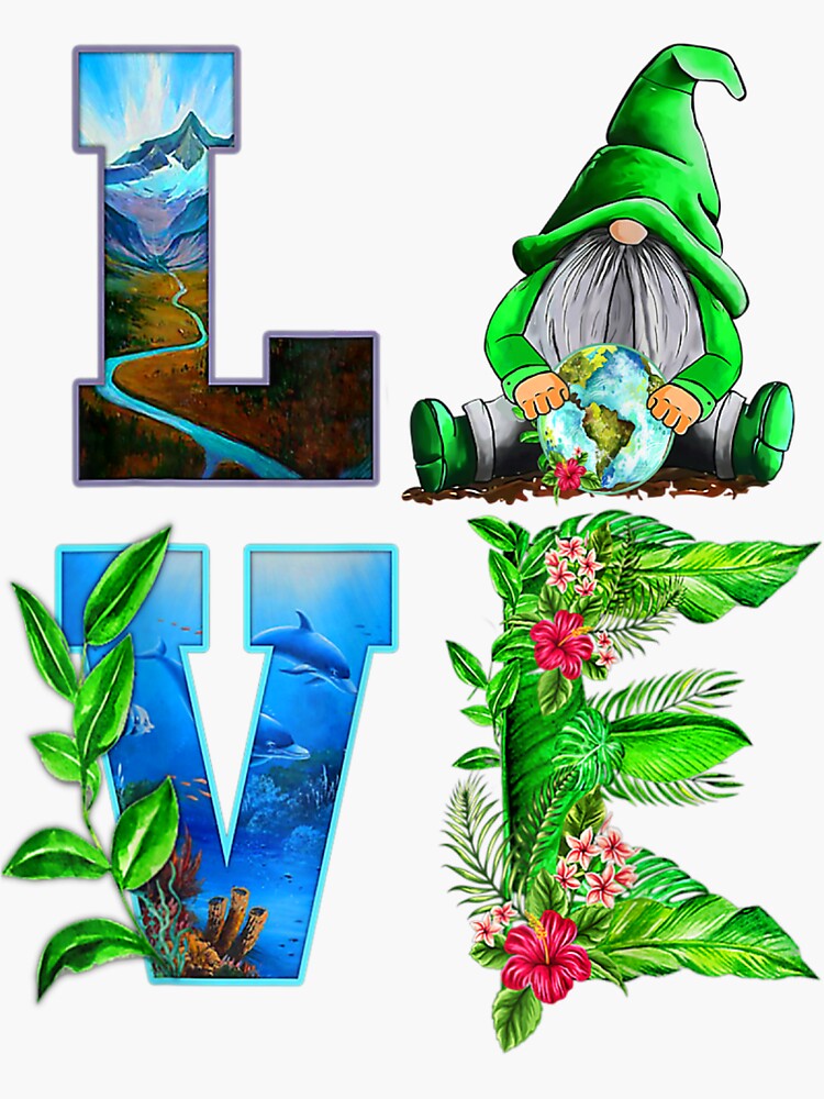 "Love World Earth Day Planet Anniversary Earth Day Gnomes" Sticker by ...