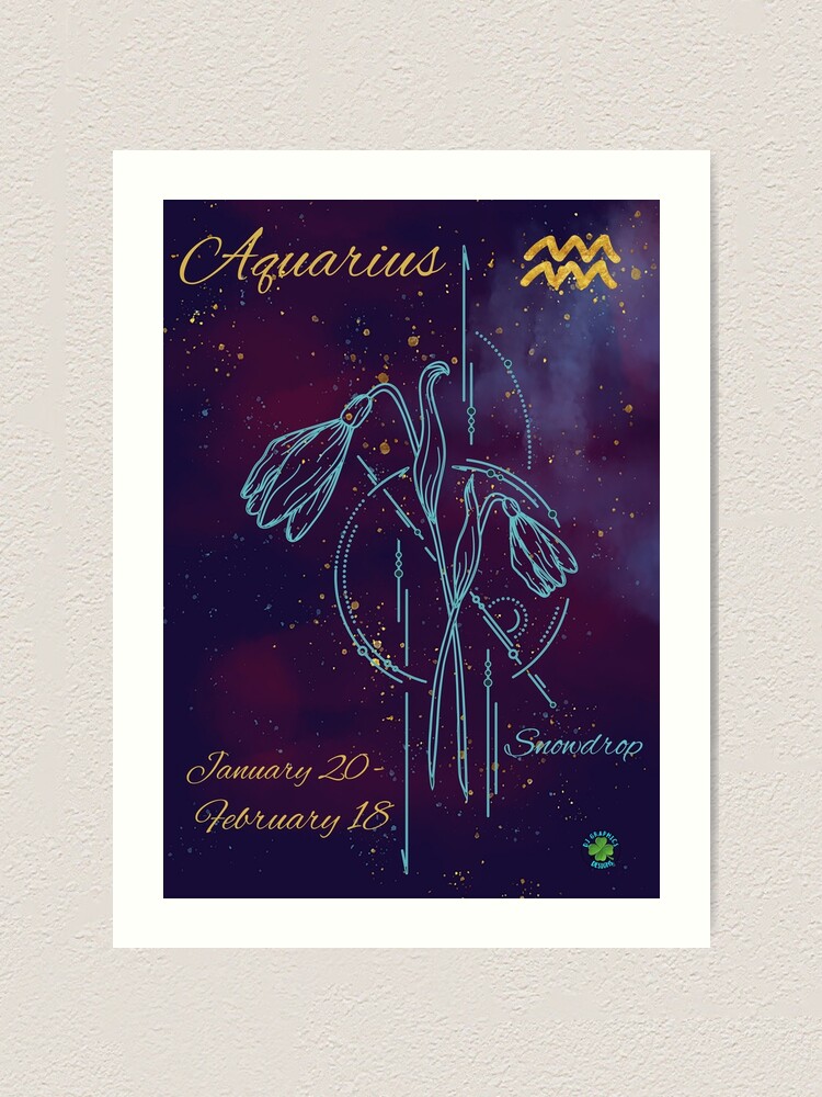 " Aquarius Zodiac Sign January Birth Month Flower Snowdrop Night Sky ...