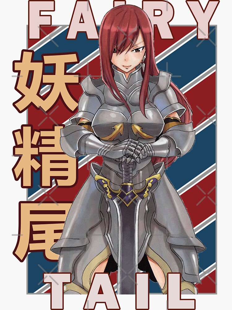 "Erza Scarlet Fairy Tail Feari Teiru Retro Blue Red Design" Sticker by ...