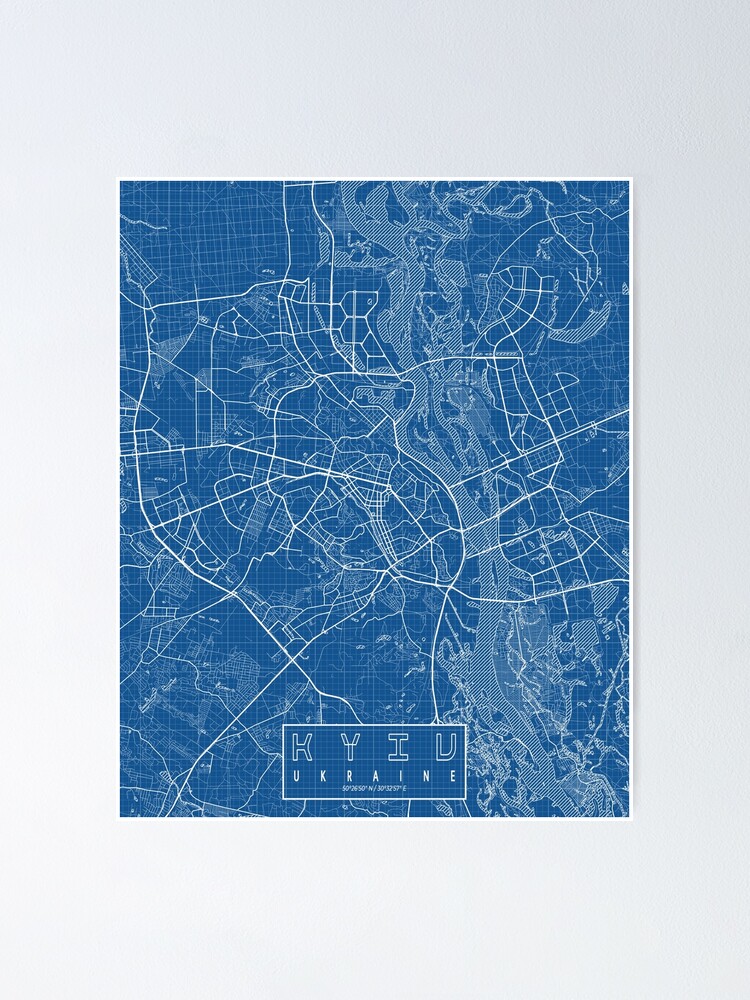 "Kyiv City Map of Ukraine - Blueprint" Poster for Sale by deMAP | Redbubble