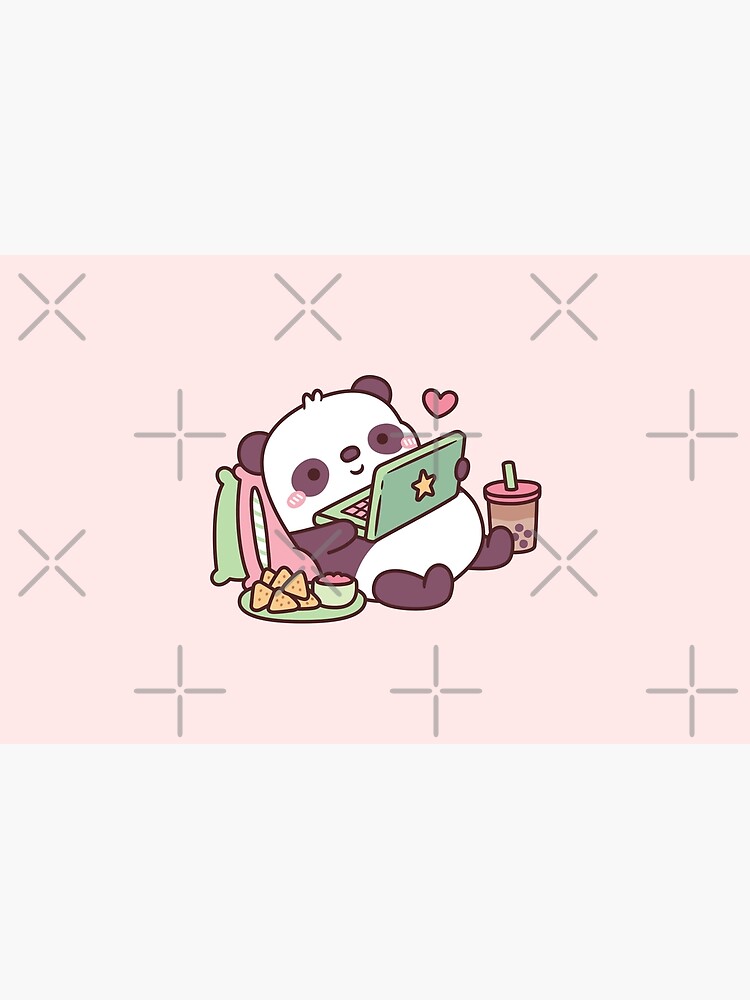 "Cute Panda Chillin with Anime Chips and Bubble Tea" Laptop Skin for ...