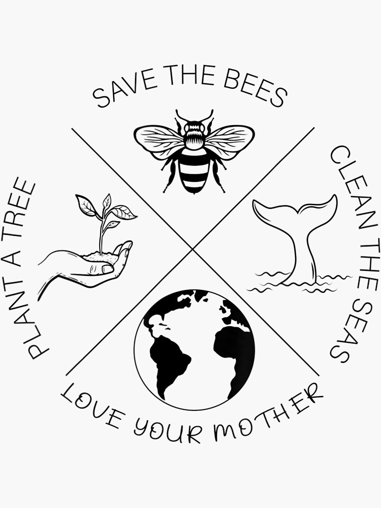 "Earth Day Save the Bees Plant More Trees Clean the Seas" Sticker by ...