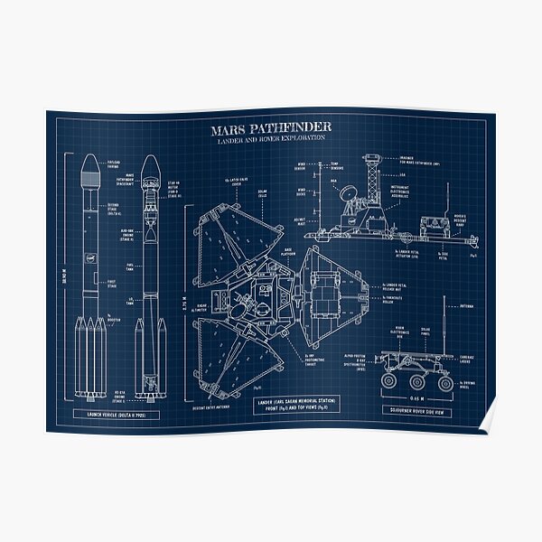 "Mars Pathfinder. Lander and Rover Exploration (Navy Blueprint)" Poster ...