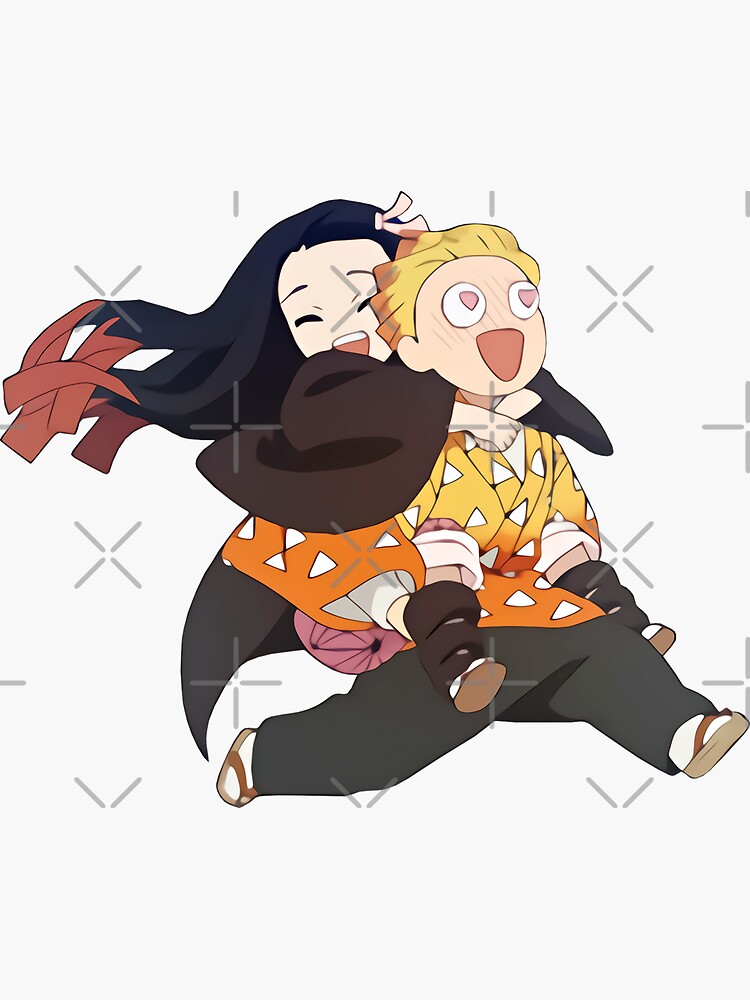 "Nezuko And Zenitsu Jumping" Sticker by CookieStyle | Redbubble