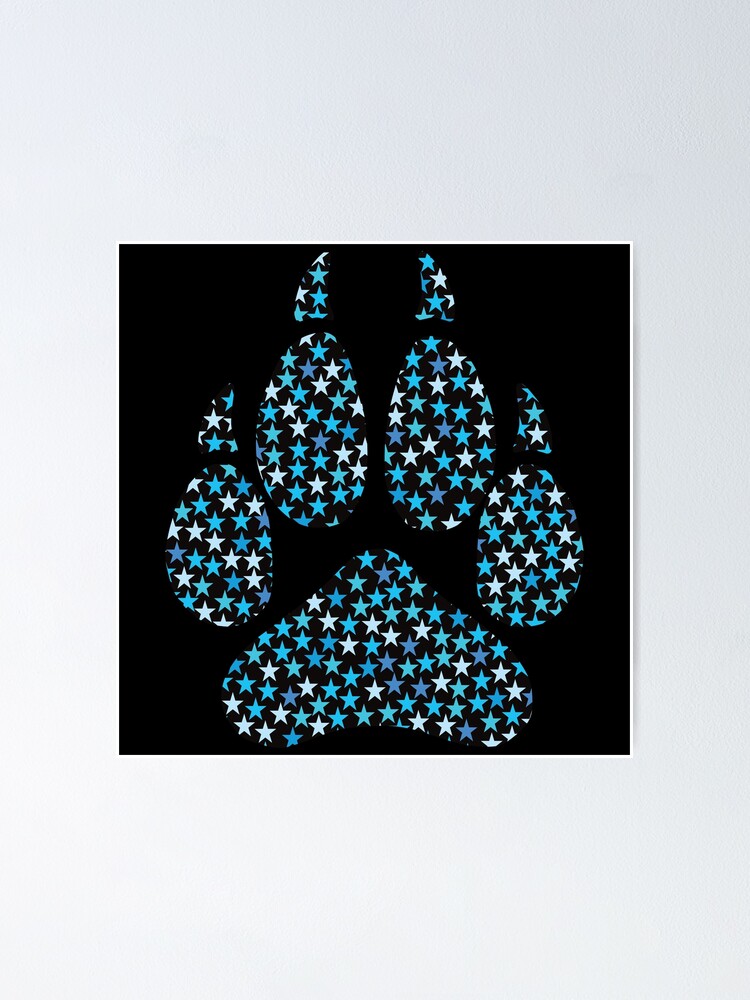 "Blue Stars Wolf Paw - Black Background" Poster for Sale by geraldineMS ...