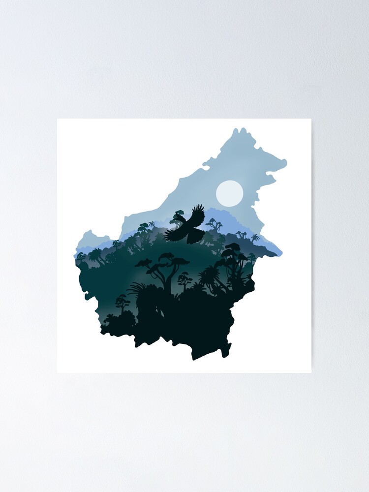 "Borneo, map and landscape" Poster for Sale by landscapeworlds | Redbubble
